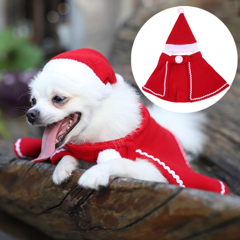 Pet Christmas Cloak Hat Red Costume Cloak Set Cat Dog Outfit for ...