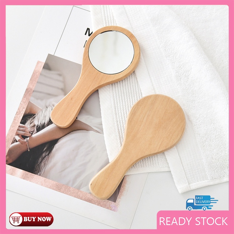 Vintage Portable Wooden Hand Mirror Make Up Mirrors With Handle HD ...