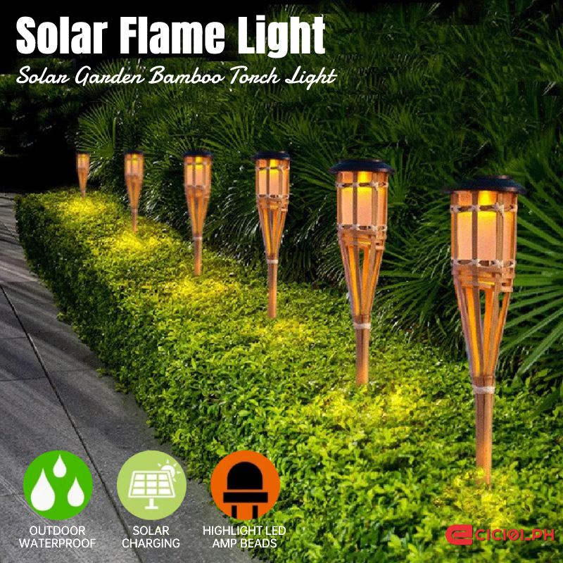 LED Solar Lamp Simulation Bamboo Flame Lantern Handlebone Lightning ...