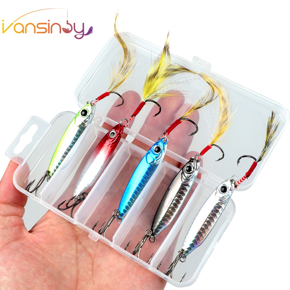 (Local Shipment)5pcs Box Fishing Lure Jigging Hook Fishing Spinner Bait 7g/10g/15g/20g Laser ...