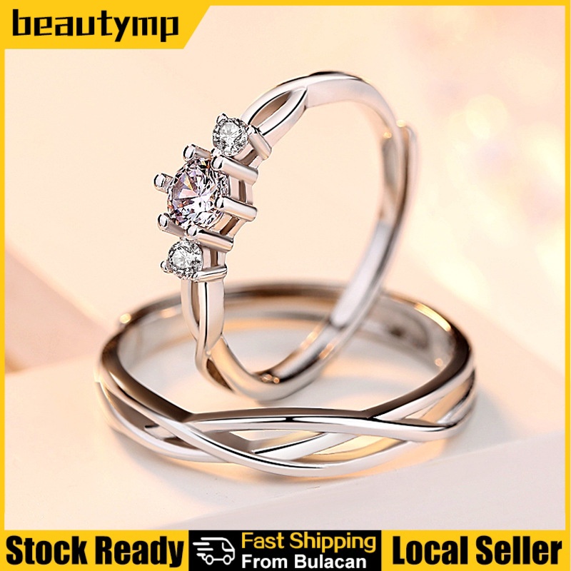 2 Pcs/set Good Jewelry 925 Silver Couple Ring Crystal Diamond Couple ...
