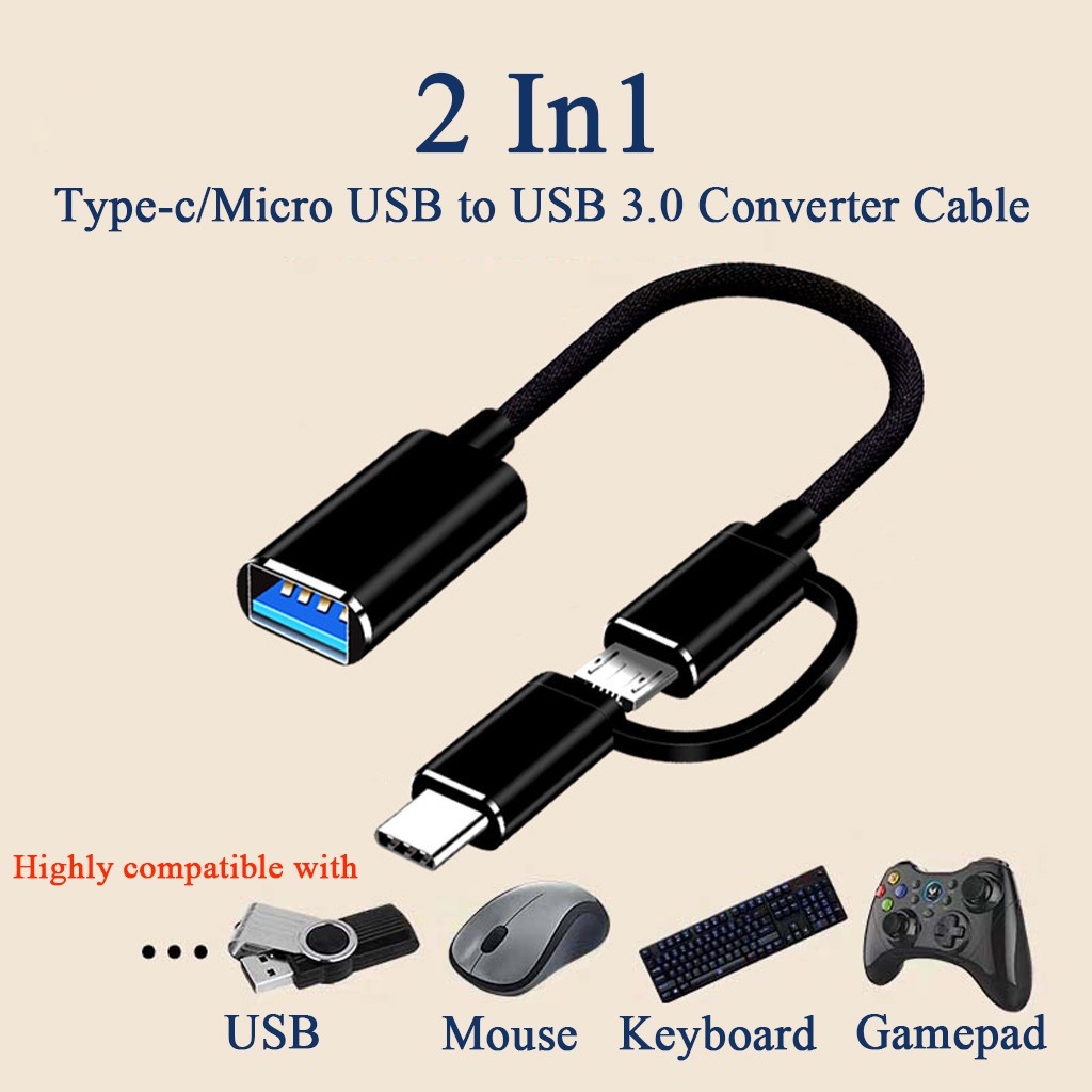 2 in 1 USB OTG Cable Type-C/Micro USB to USB Adapter Transfer Cable ...