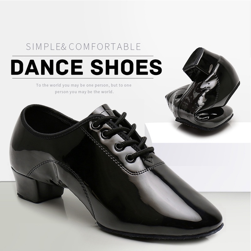 Men's Boys International Standard Dance Shoes Black Leather Breathable ...
