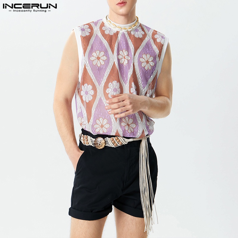 INCERUN Men's Lace Hollow Panel Sleeveless Tank Top | Shopee Philippines