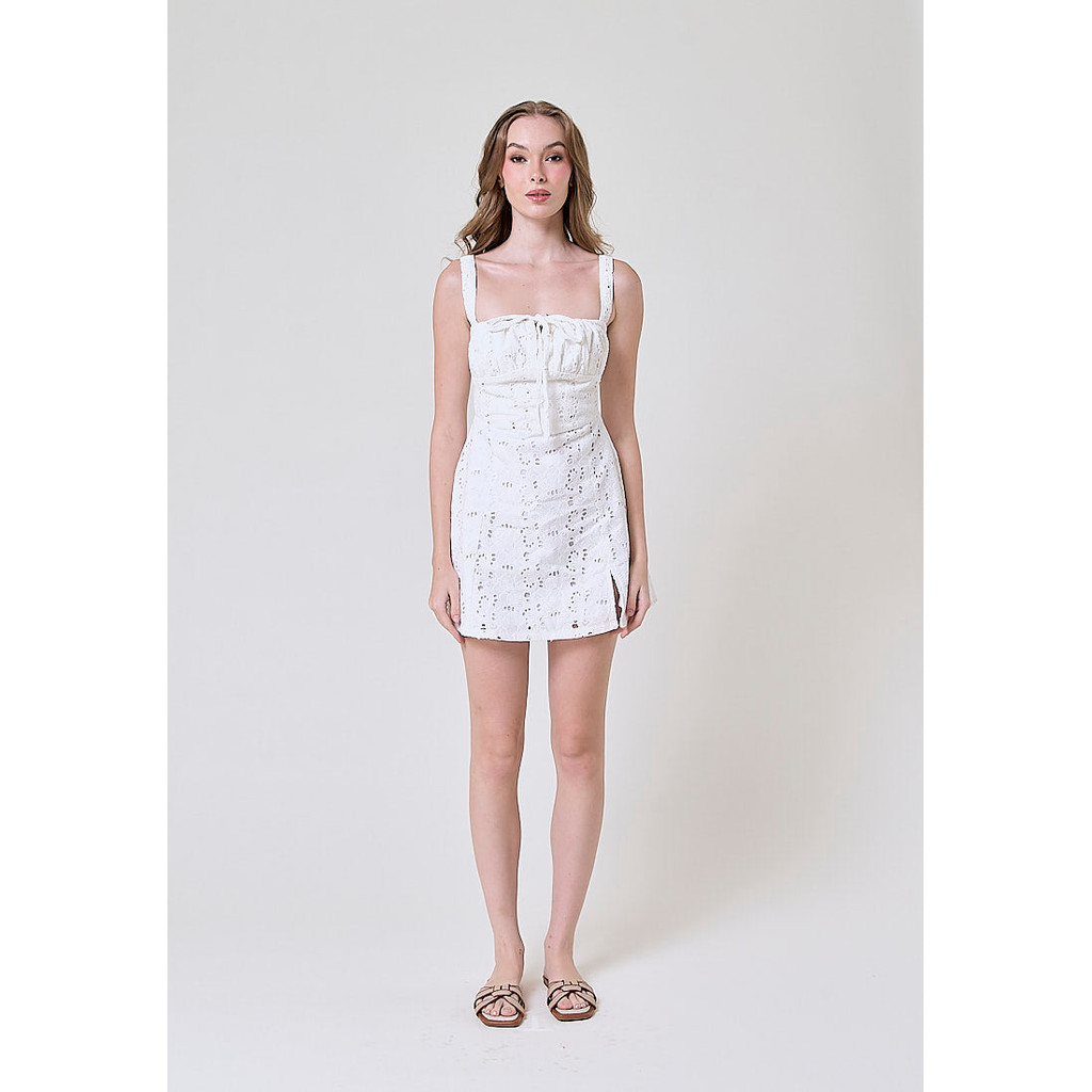 Aradia White Eyelet Front Slit Mini Dress | Shopee Philippines