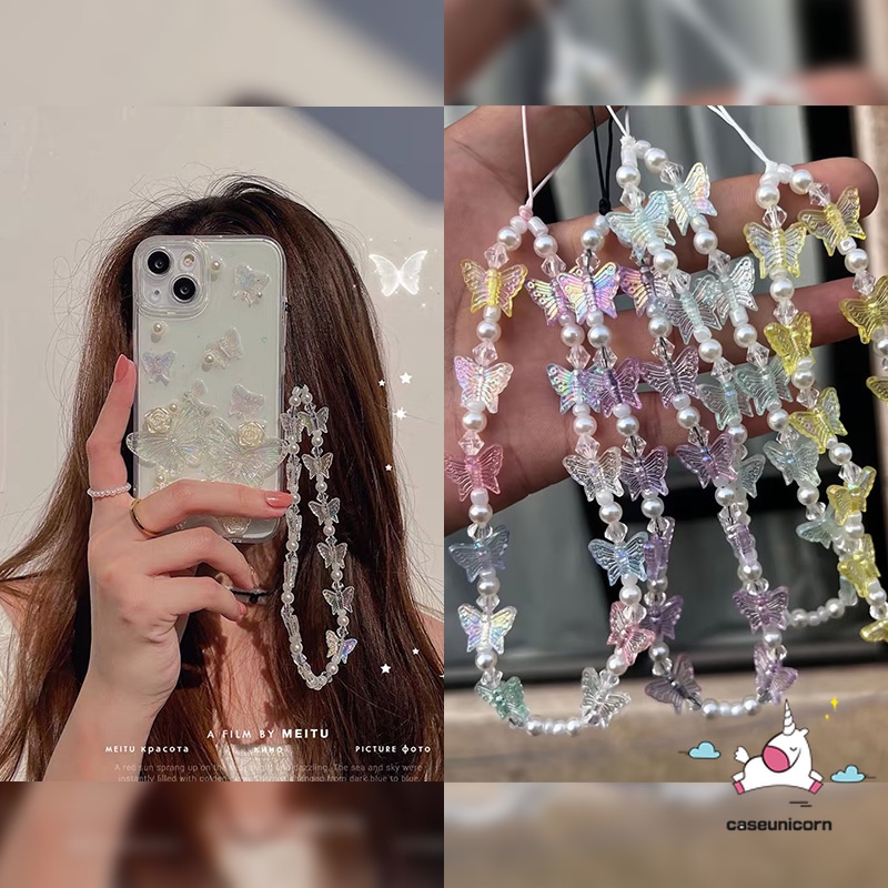 Dreamy Candy Color Crystal Butterfly Mobile Phone Chain Korean ...