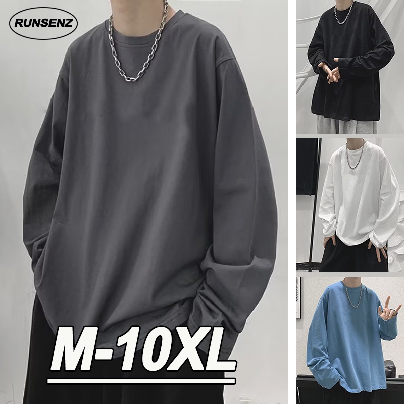 M-10XL Premium 100% Cotton Long Sleeve T Shirt Men Simple Plain Oversize Tee Plus Size Causal ...