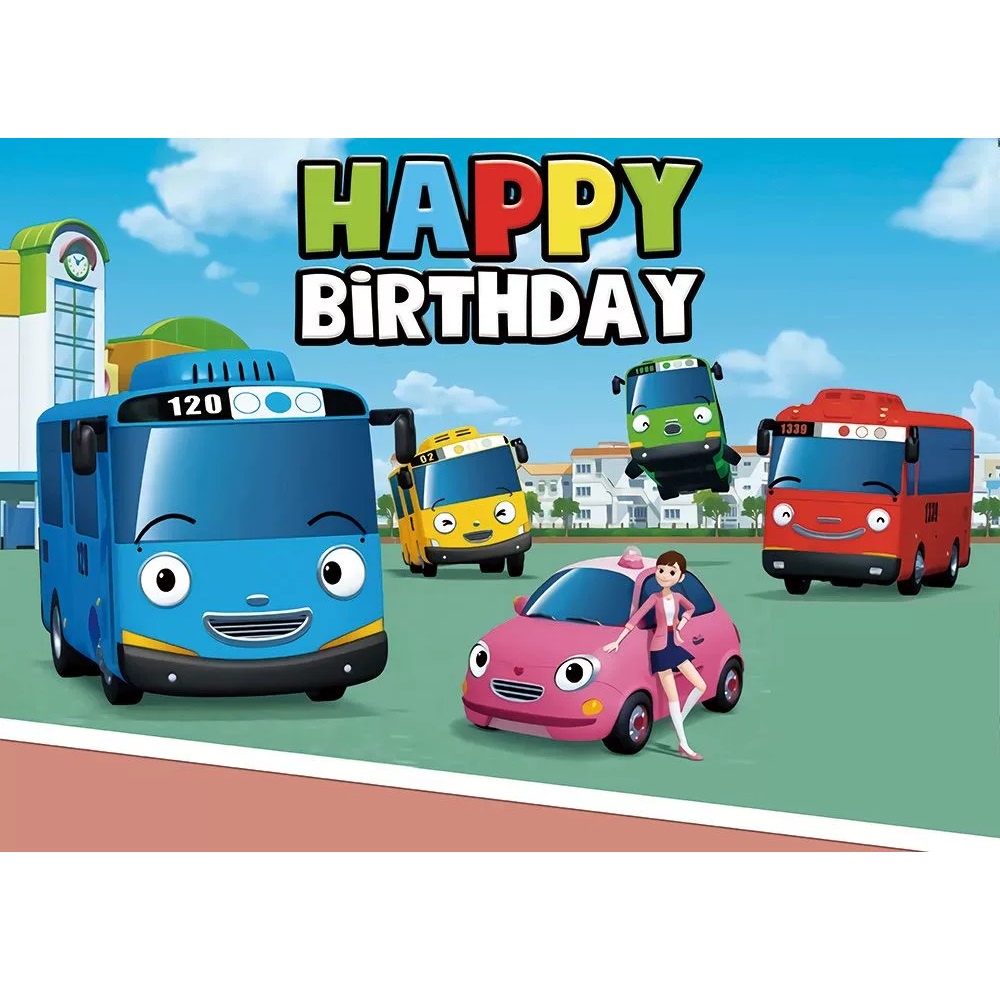 Tayo Little Bus Birthday Backdrop Baby Shower Photography Background ...