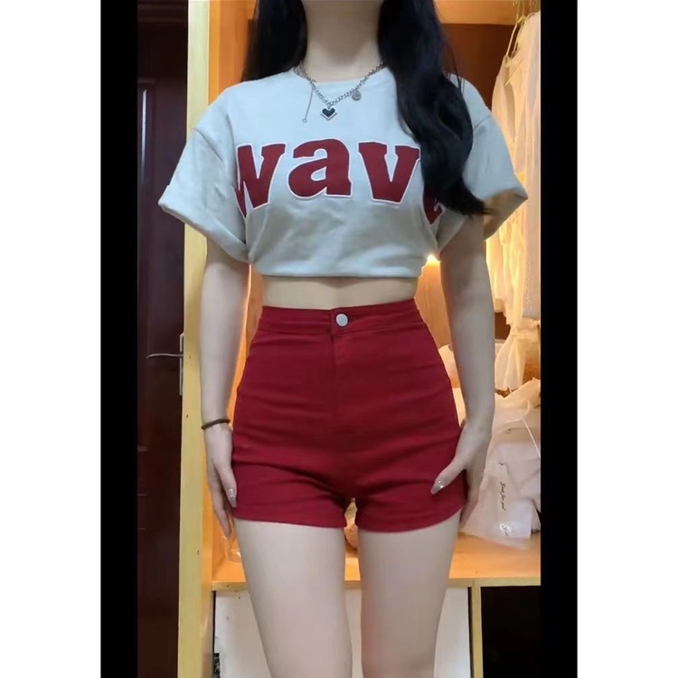 Red Denim Shorts Women's Summer Thin American High Street Hot Girl ...