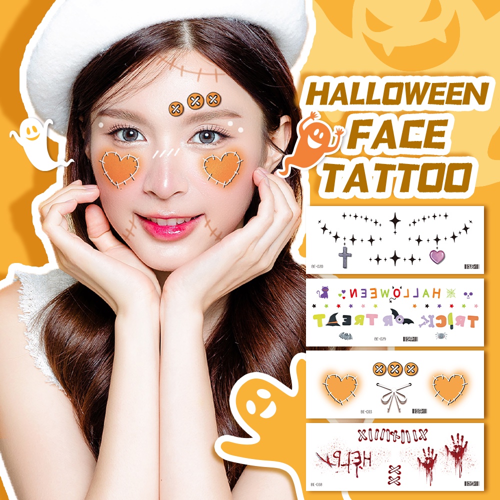Face Tattoo Stickers Waterproof Temporary Tattoos Women Kids Halloween ...