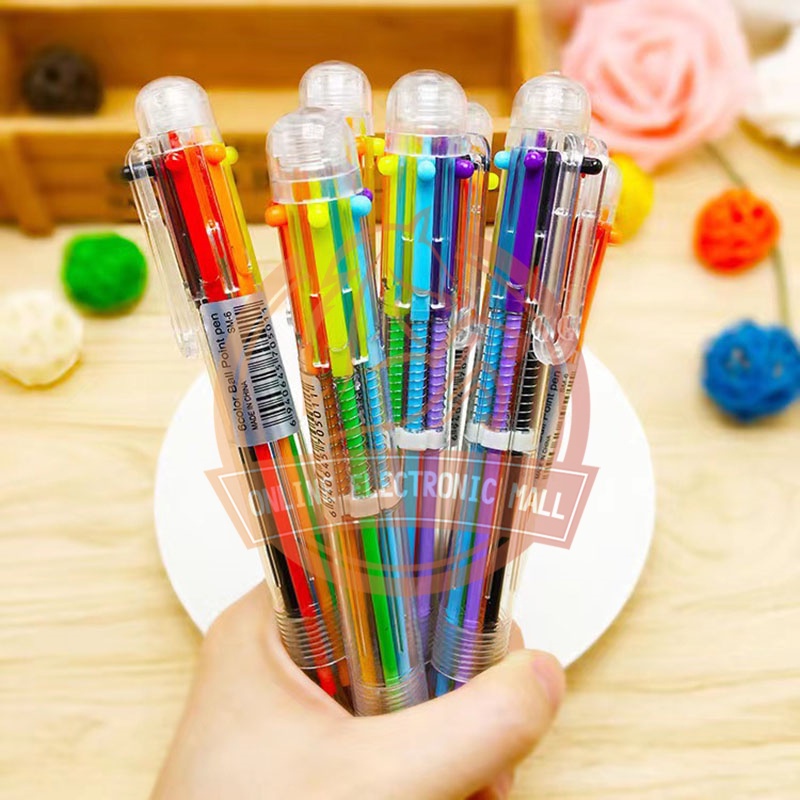 BZ Multi Colored Pen 0.5mm 6-Color Ballpoint Pen 6-in-1 Ball Pen For ...