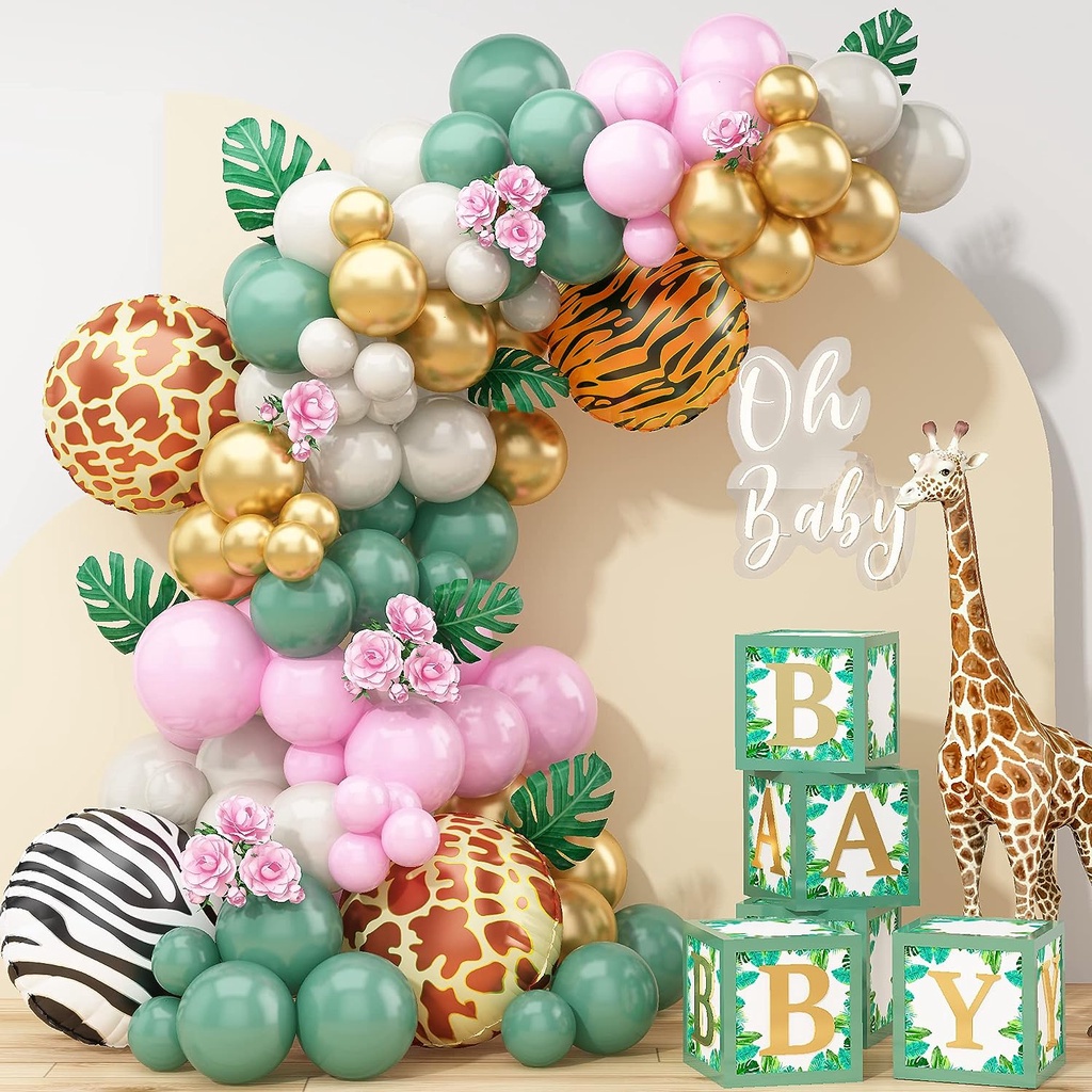Safari Jungle Balloons Garland Arch Kit, Pink Green Balloons With ...