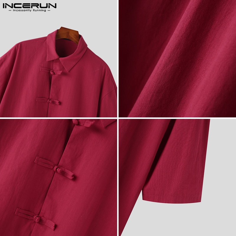 INCERUN Men Korean Irregular Hem Plate Button Design Short Sleeve ...