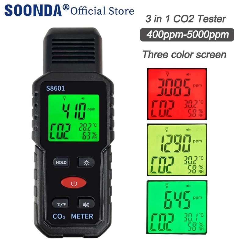 3 in 1 CO2 Meter Air Quality Monitor Handheld 5000ppm CO2 Monitor ...