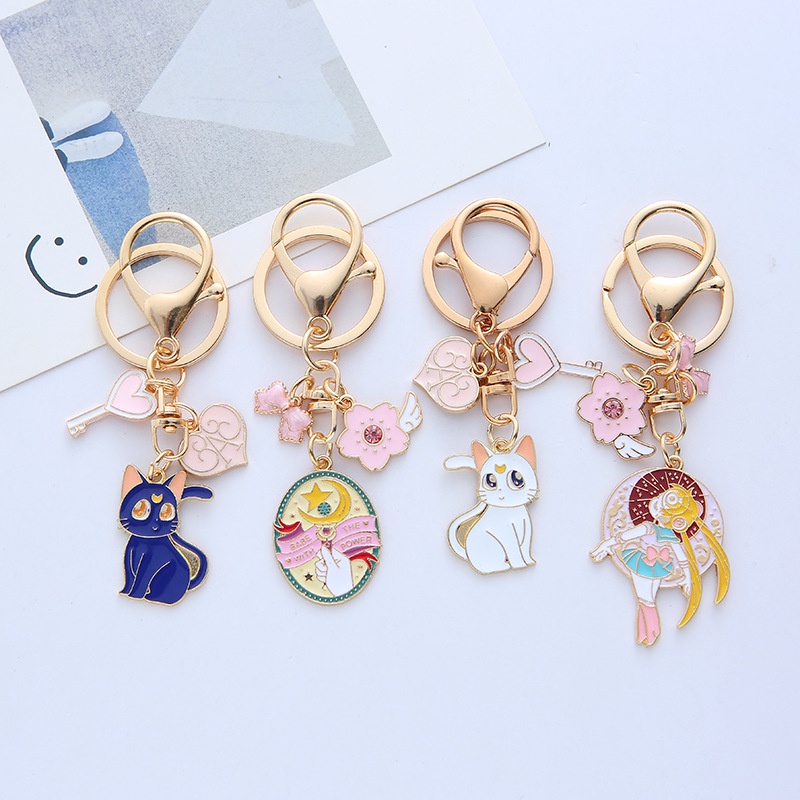 Sailor Moon Key Ring Luna Cat Car Key Chain Cartoon Cute Gift Bag ...