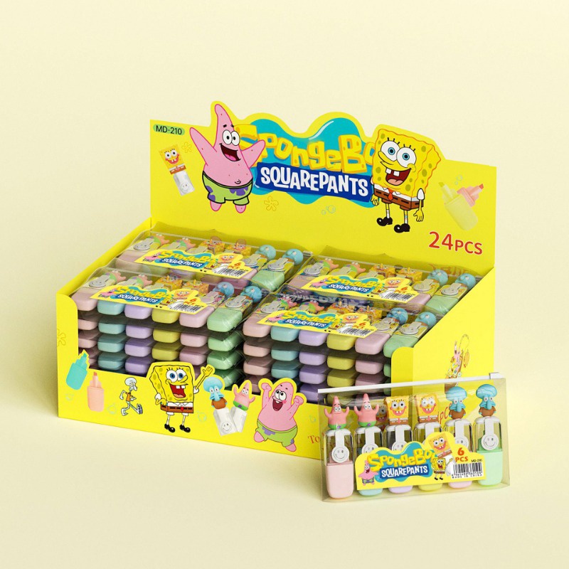 6pcs/set Cute SpongeBob SquarePants 6 Color Fluorescent Pen Set Design ...