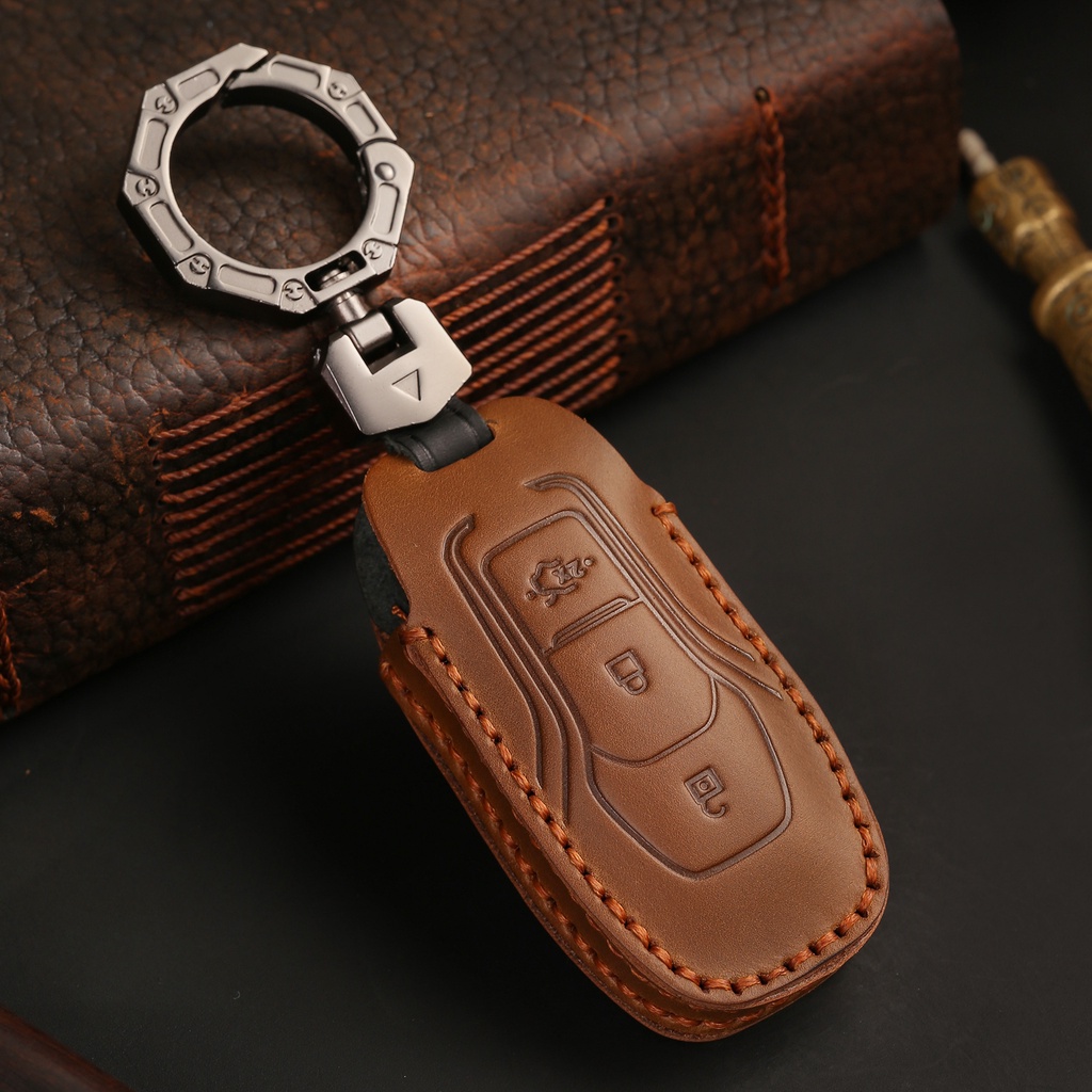 Genuine Leather Car Key Cover for Ford Figo 2017 Mondeo 5 Ecosport Puma ...