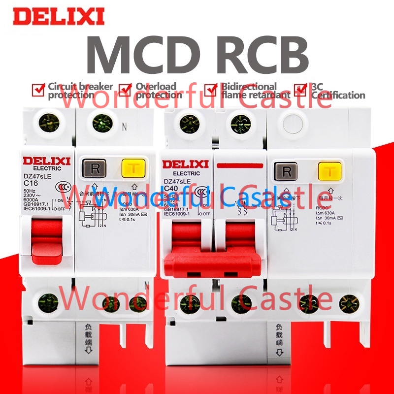 DELIXI RCBO RCD Circuit Breaker 2P DZ47sLE 2P 6A 10A 16A 20A 25A 32A 40A 50A 63A 100A 125A ...