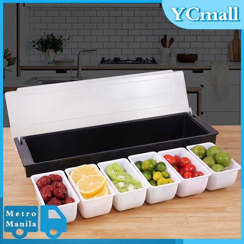 6 Grids Fruit Box Condiment Container Bar Fruit Candy Garnish Tray Box ...