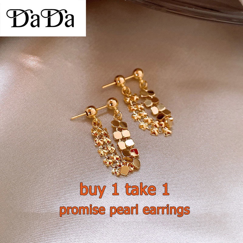 18K Saudi Gold Tassel Earrings | Elegant Double Layer Alahas Women ...