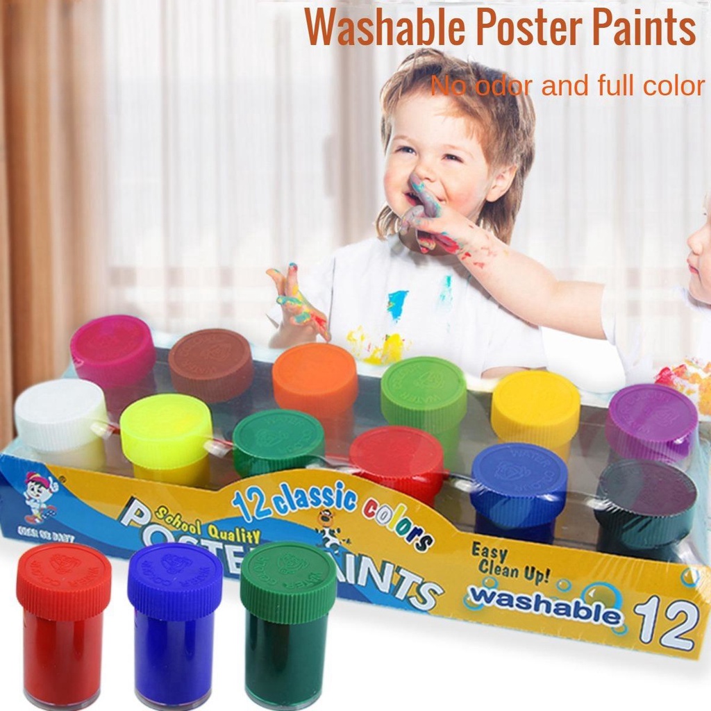6/12colors Poster Washable Paint Set with 1 Paintbrush Poster Colours ...