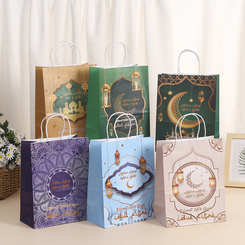 6PCS Raya Ramadan Paper Bag Green Blue kraft Paper Moon Festival ...