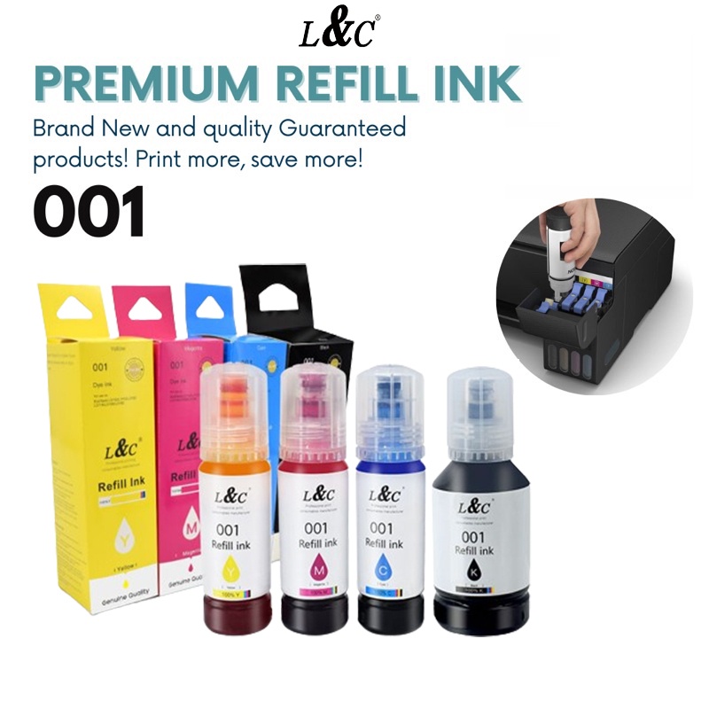 L&C Refill 001 Dye Ink For Epson Printer L3110 L3150 L4160 L4150 L6160 L6170 L5190 L6190 L1110 ...