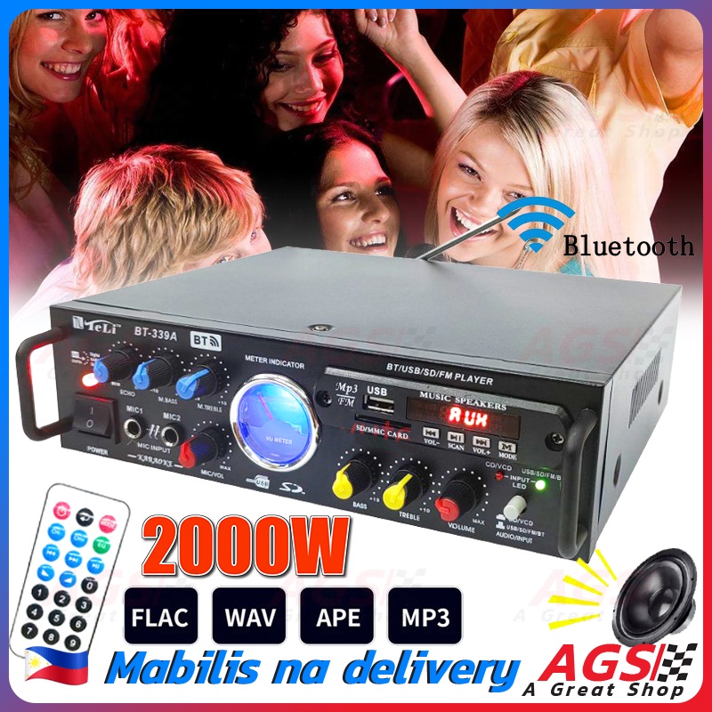 2000W 220V 12V BT5.0 Audio Amplfier 2-channel HiFi Stereo Power Amplifier With FLAC WAV APE MP3 ...
