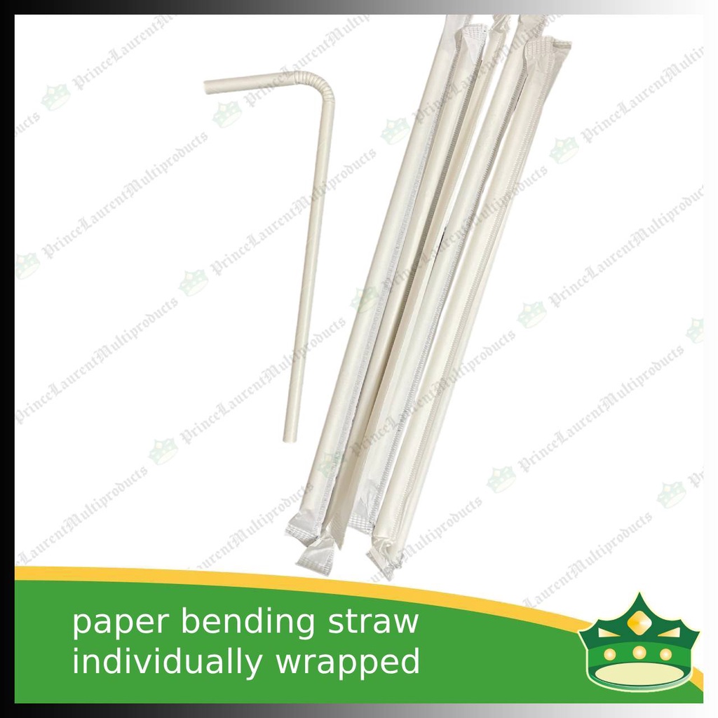 [50 pcs] bending paper straw white individually wrapped for milk shakes ...
