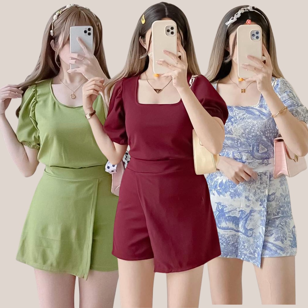 EWF | GLYZA TRENDY PUFF SLEEVE TERNO COORDS SKORT CLASSY CASUAL CREPE ...