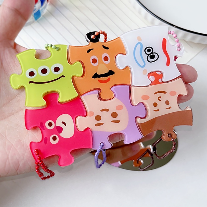Cute Building Blocks Keychain Acrylic Key Ring Toy Story Puzzle Kids ...