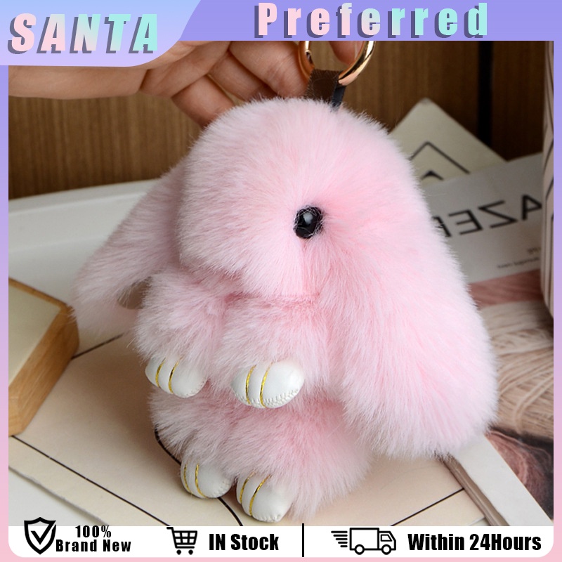 Fluffy Rabbit Keychain Car Key Bag Cute Pendant Real Fur Pompon Bunny ...