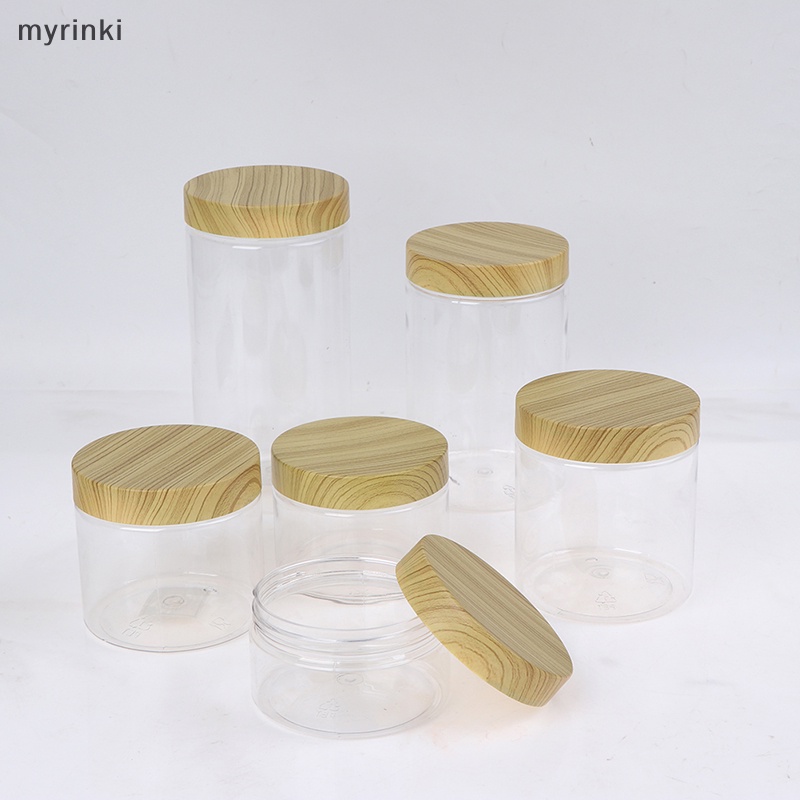 myrinki Empty Clear Jar Container With Plastic Imitation Wood Lid ...