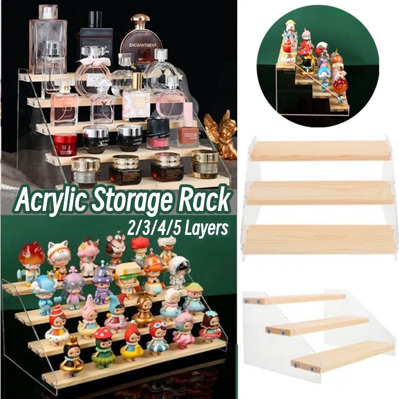 2-5 Layer Clear Acrylic Wooden Storage Rack Ladder Dessert Cake Display ...