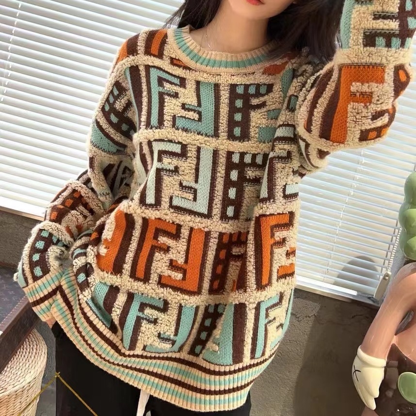 Japanese Retro Letter Jacquard Round Neck Pullover Sweater Women Autumn ...