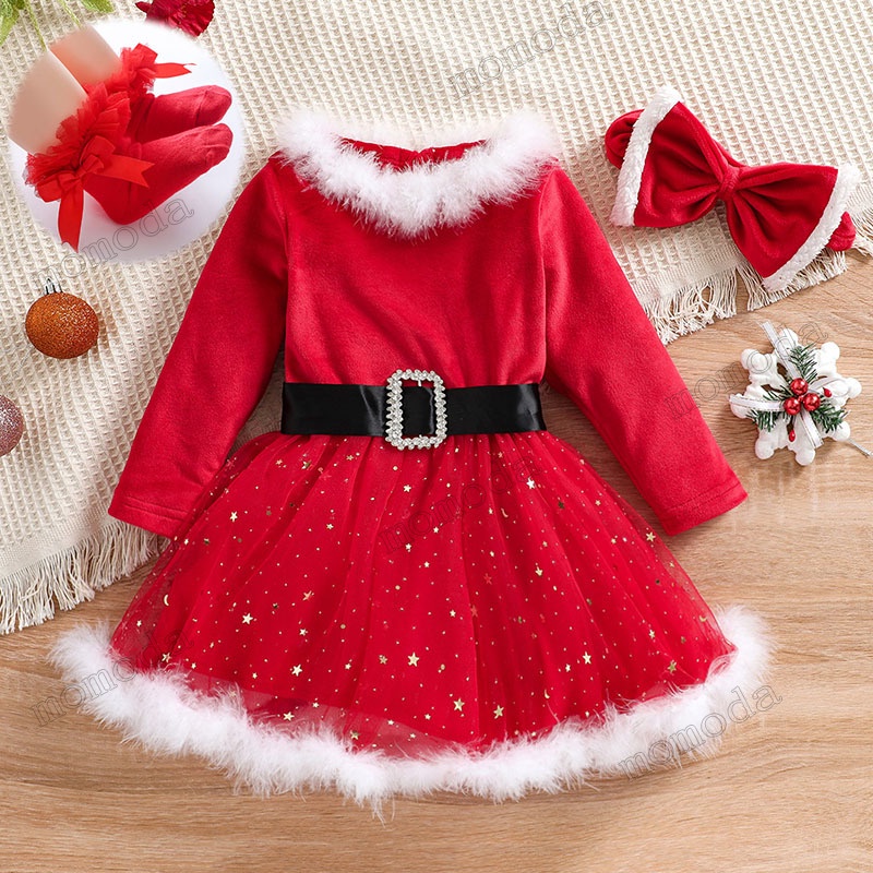 Red Christmas Dress for Kids Girl 1 2 3 4 5 6 7 8 Year Old Long Sleeve ...