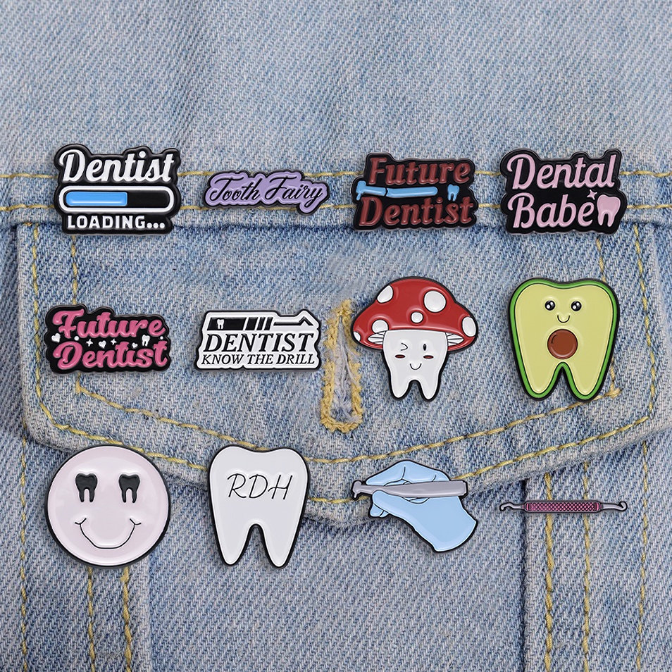 Cute Tooth Shape Brooch Creative Text Future Dentist Text Metal Badge ...