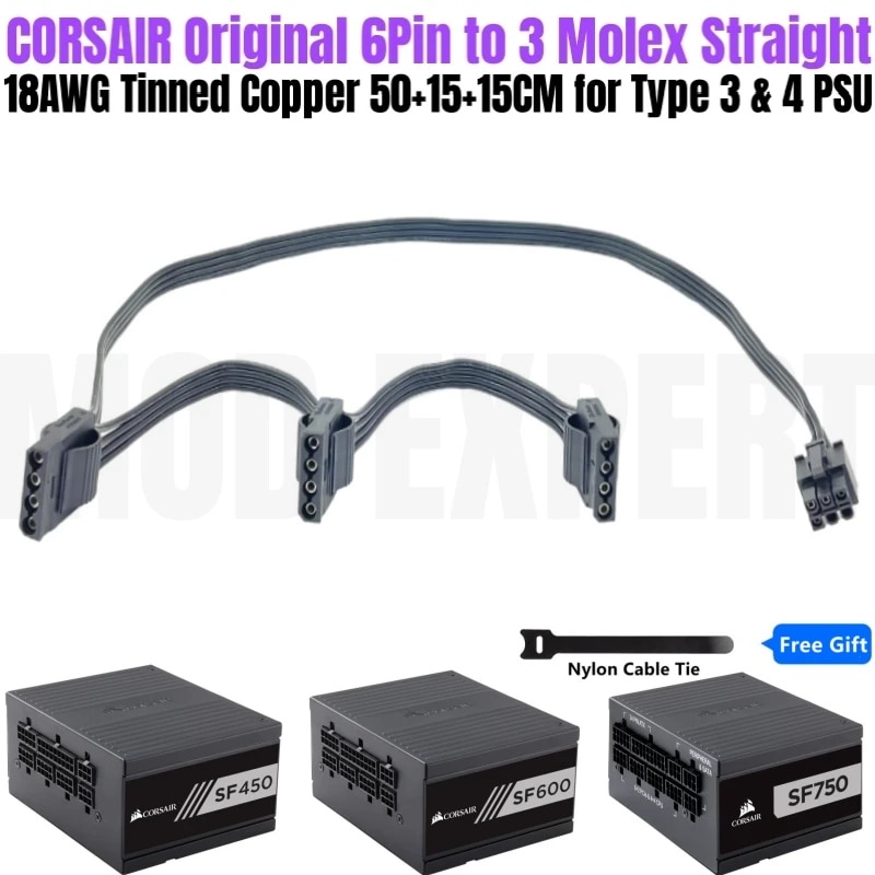 Original CORSAIR SF450, SF600, SF700 6Pin to 3 Molex IDE 4Pin PATA ...