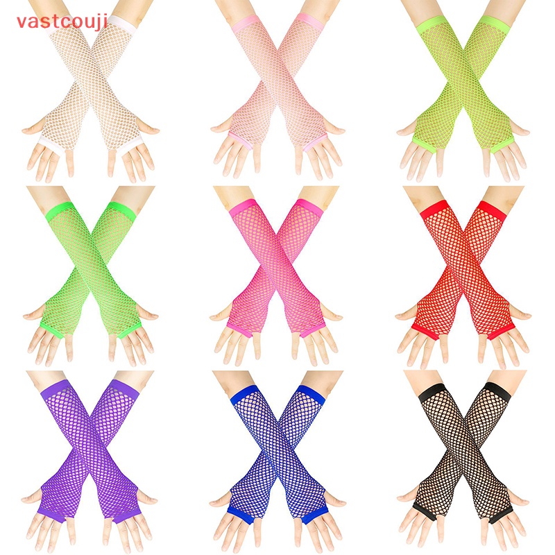 vastcouji 1Pair Womens Long Fishnet Net Gloves Fingerless Mesh Gloves ...