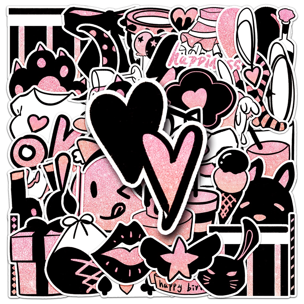 50 Piece Funny Black&Pink Party Decal Stickers Waterproof DIY For ...