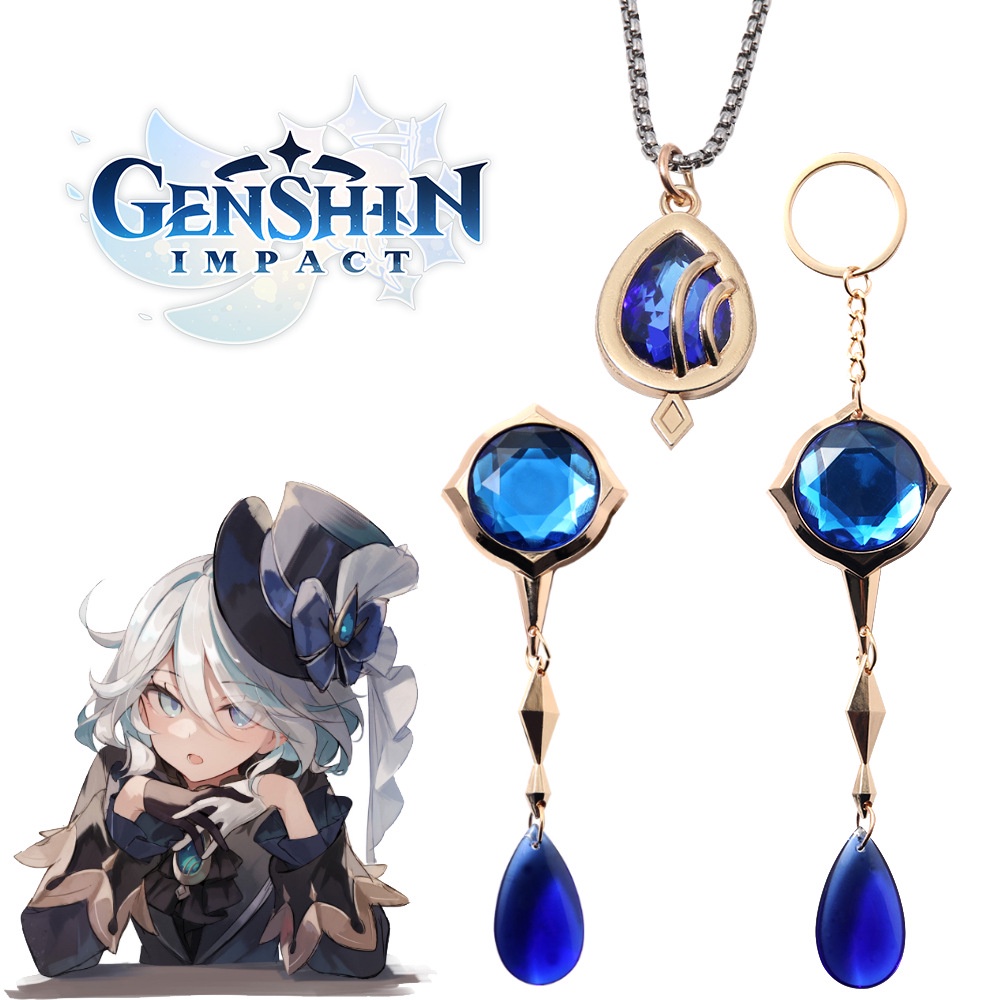 Genshin Impact Furina Vision Pin Creative Blue Crystal Metal Badge ...