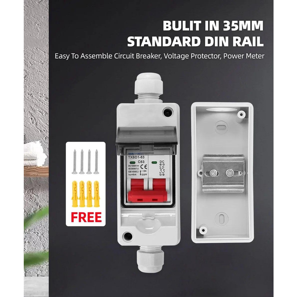 IP65 Waterproof Electrical Distribution Box HT-2p Outdoor AC DC Solar Circuit Breaker MCB 63A ...