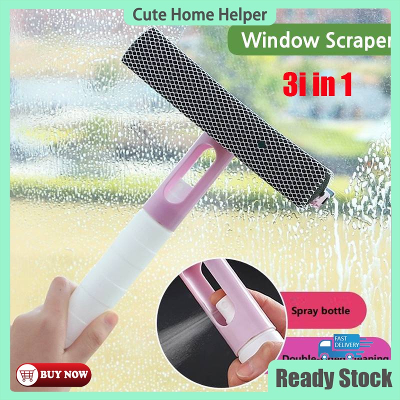 3 in 1 Window Scraper Spray Scrape Wipe Window Squeegee Glass Cleaner ...