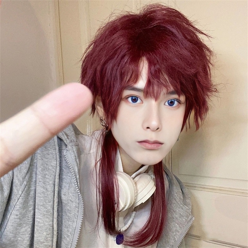 Wig boys red long hair personality trailing mullet head Japanese ...