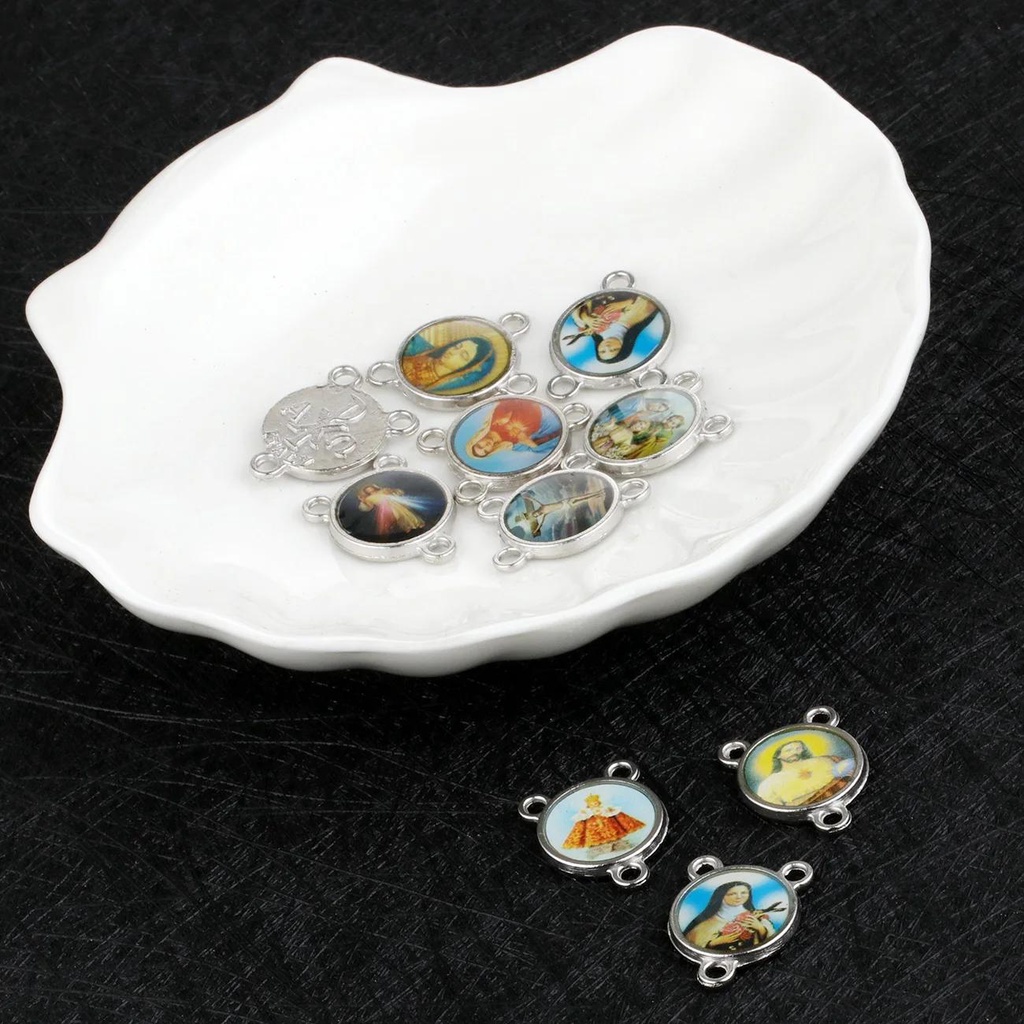 10Pcs 3-Hole Random Mix Holy Icon Stickers Chi Rho Cross Round Medal ...