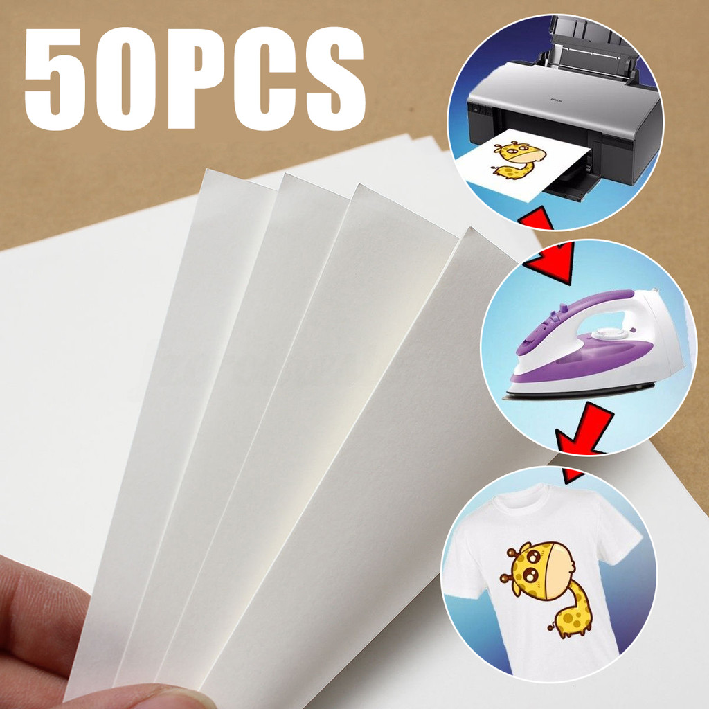 50Pcs A4 Iron On Heat Transfer Paper Press For Light Cotton T-shirt ...