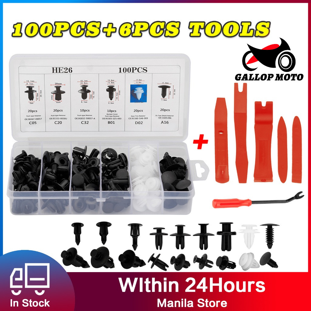 100 Pcs Auto Universal Fastener Clip Car Retainer Black Expanding Screw ...