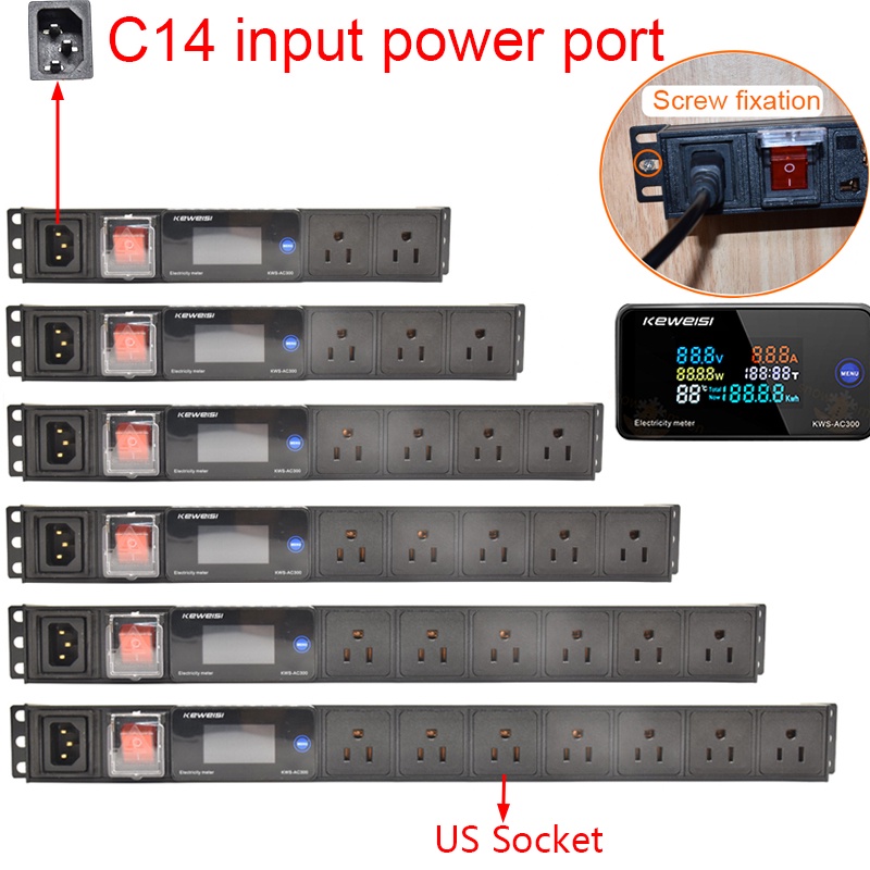 2-14 US socket PDU power strip, cabinet, wall mounted desktop voltmeter ...