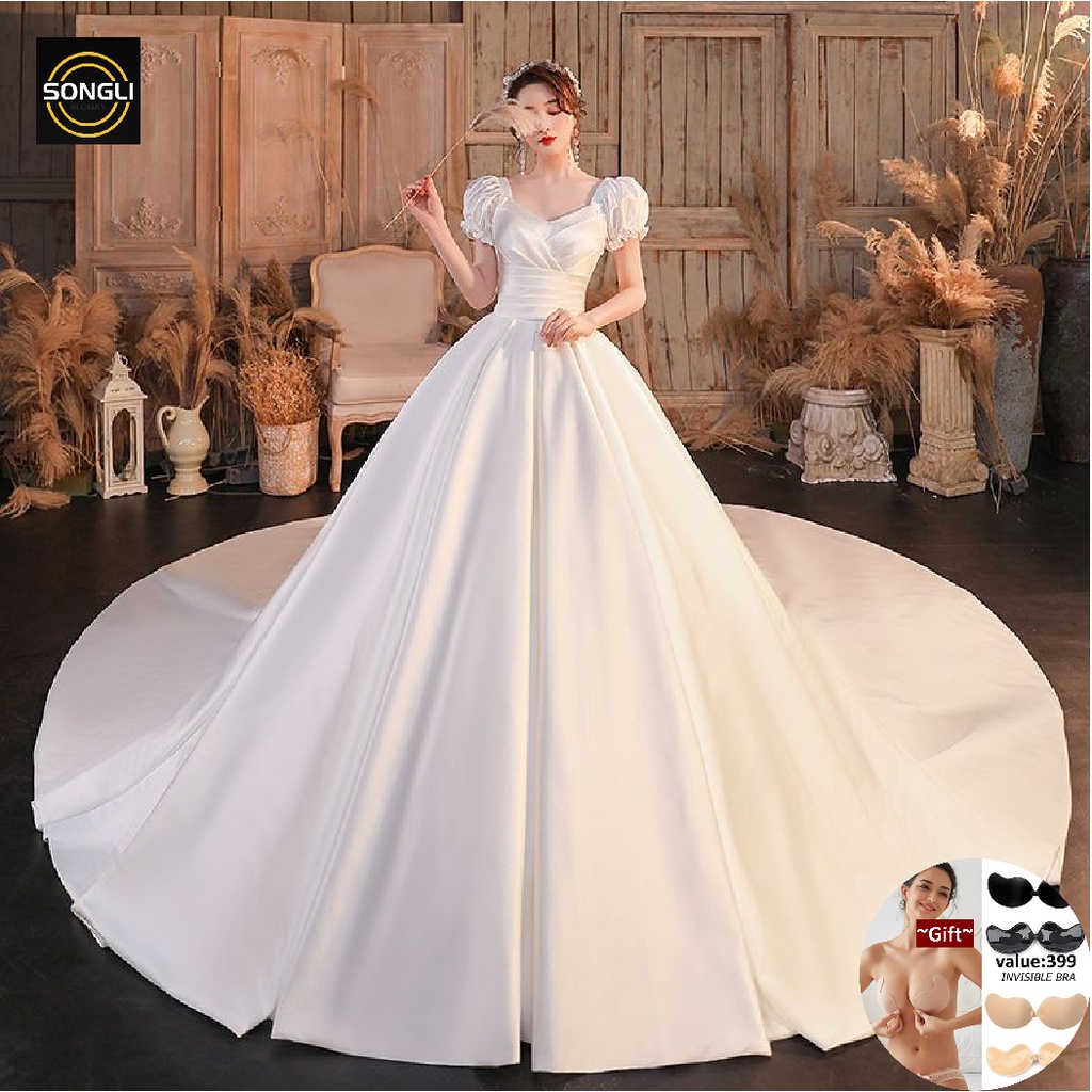 Satin Wedding Gown New Bride Palace Style Trail Sen Series Retro Super ...