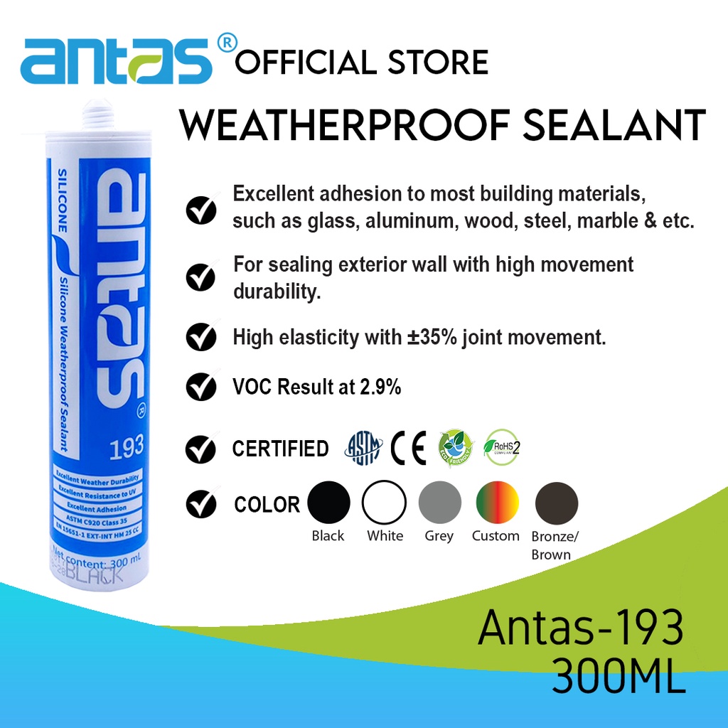 Antas 193 Weatherproof Silicone Sealant 300ml Cartridge | Shopee ...
